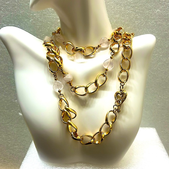 Jewelry | Extralong Goldchain Fashion Necklace With Pink Glass ...